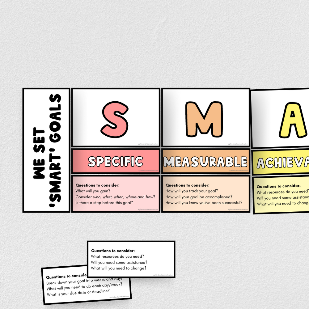SMART Goal Setting: Wall Display - Rainbow Classroom Decor | Gifted and ...