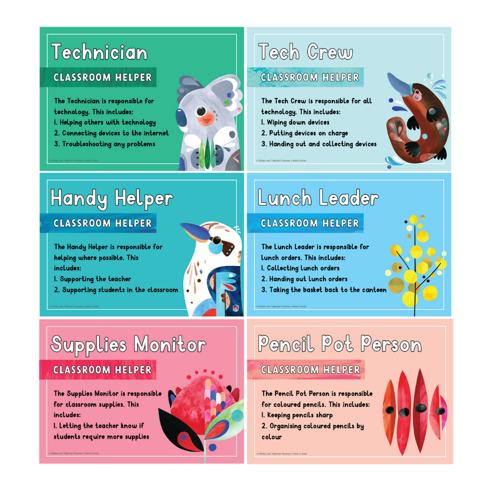 Pete Cromer Classroom Jobs Australian Fauna and Flora Classroom Decor